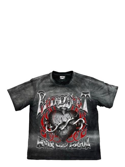 RETROVERT Washed Heart Thorn Tee - Black