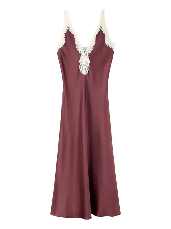 Mango Lace Trim Satin Slipdress - Maroon