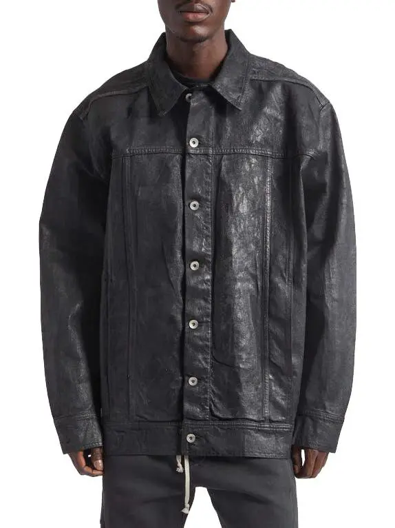 Rick Owens Jumbo Worker Coated Denim Jacket - Black