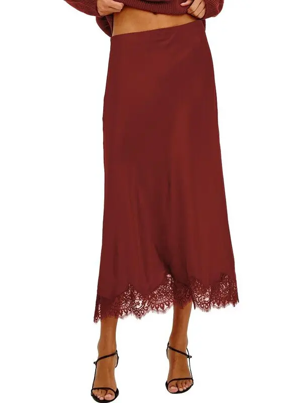 Rails Ebony Lace Trim Midi Skirt - Crimson