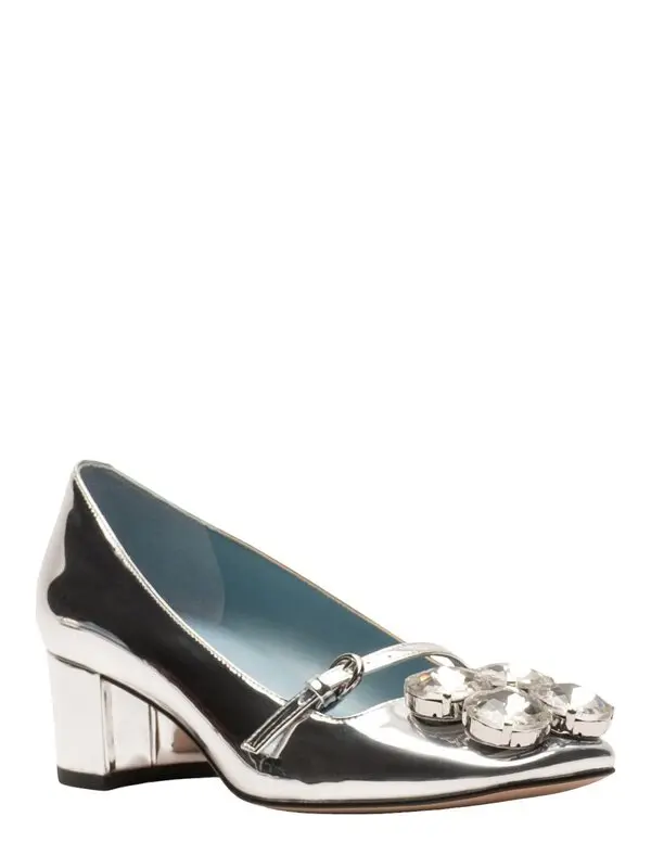 FRANCES VALENTINE Josephine Faux Leather Mary Jane Pumps With Embellished Toe - Silver