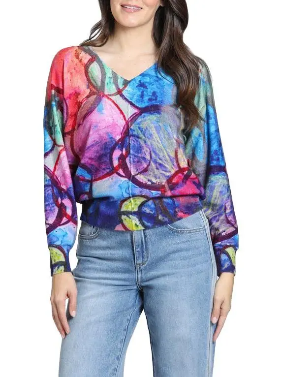 APNY Overlapping Circles V-neck Sweater - Prism Multi
