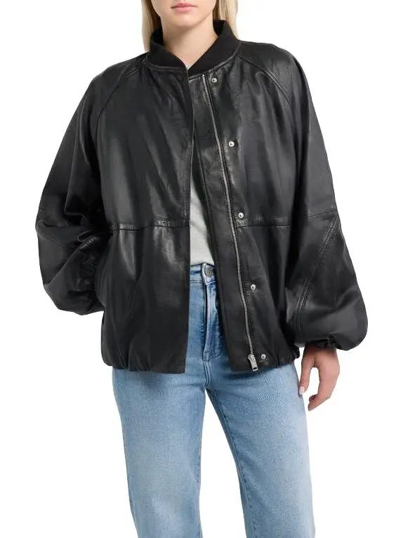Mauritius Kylie Oversized Leather Bomber Jacket - Black