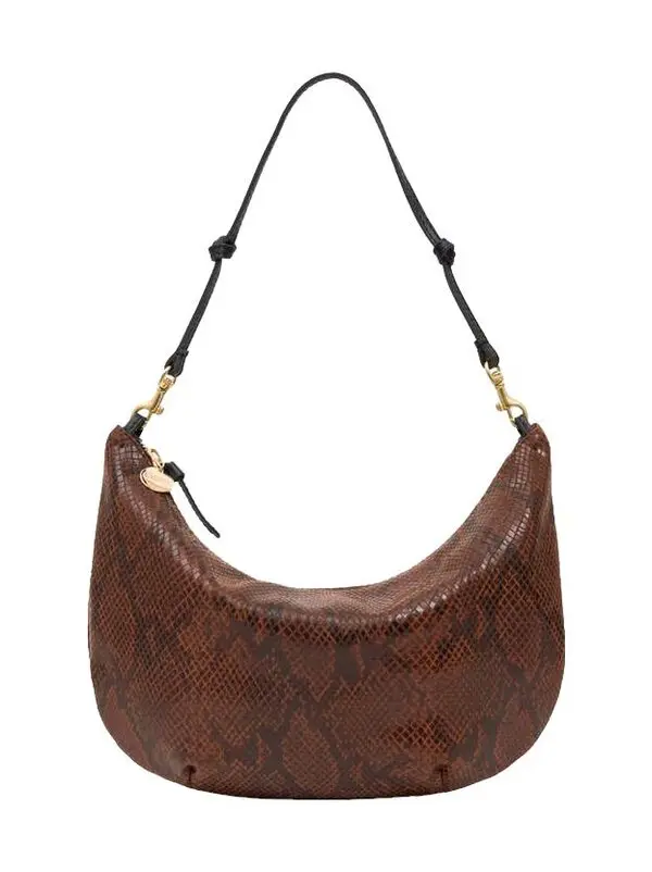 Clare V. Pierre Snake Embossed Leather Shoulder Bag - Auburn