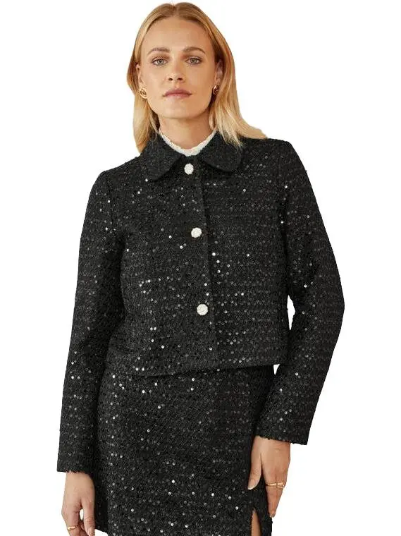 YUMI Boucle Sequin Jacket - Black