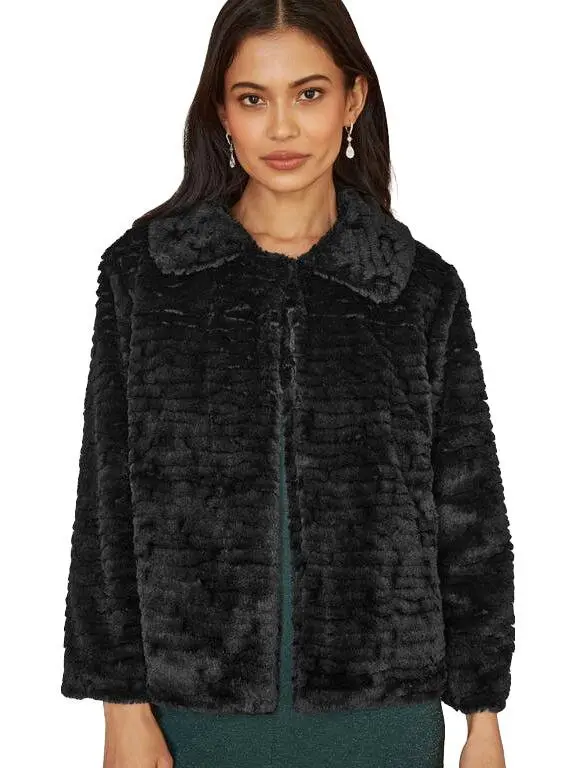 YUMI Faux Fur Short Jacket - Black