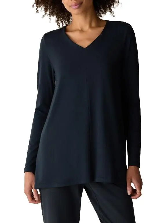 Eileen Fisher Long Sleeve V-neck Tunic Top - Maritime