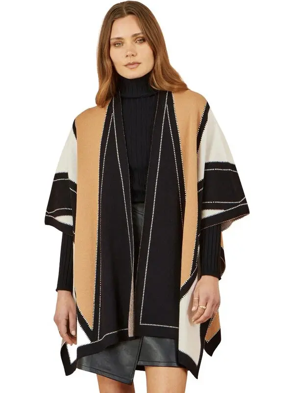 YUMI Color Block Cape - Brown