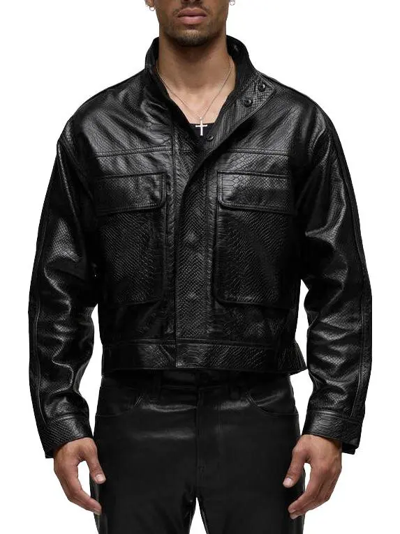 Hudson Jeans Python Embossed Leather Jacket - Black Python