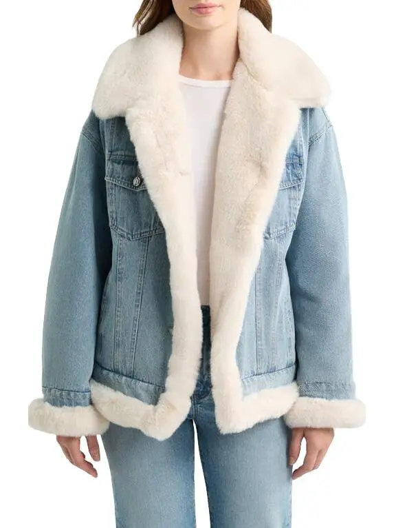 Love Token Susan Faux Fur Trim Jacket - Denim
