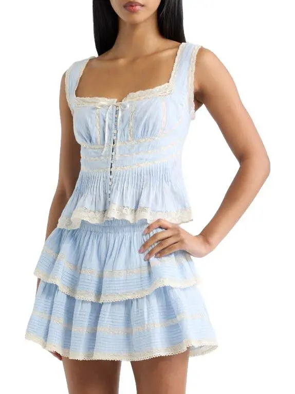 LoveShackFancy Kaelin Lace Trim Ruffle Sleeveless Top - Chambray Sky