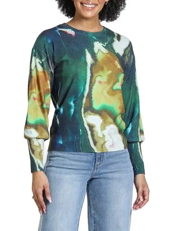 APNY Liquid Marble Crewneck Sweater - Forest/sulphur