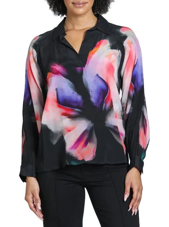 APNY Long Sleeve Half Placket Pullover Top - Black Multi