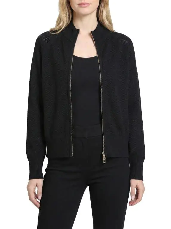 APNY Mesh Pointelle Zip-up Sweatshirt - Black
