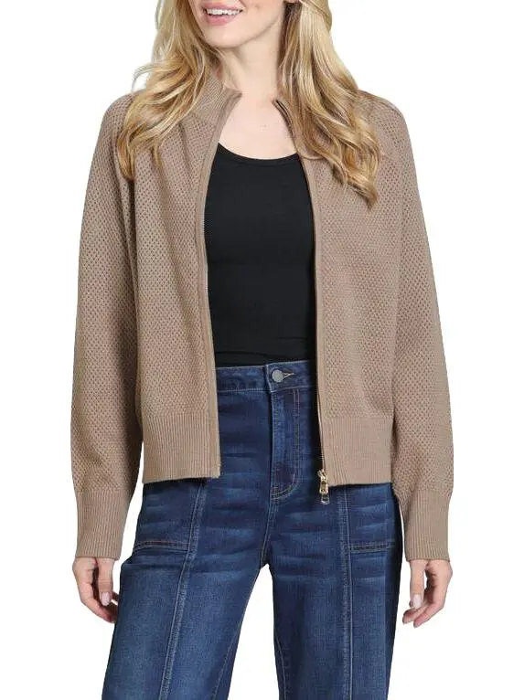 APNY Mesh Pointelle Zip-up Sweatshirt - Bronze