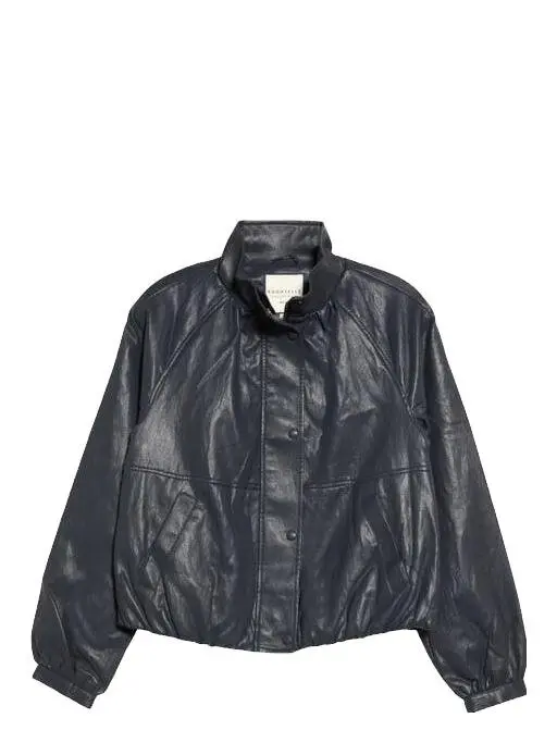Bagatelle Faux Leather Balloon Bomber Jacket - Navy