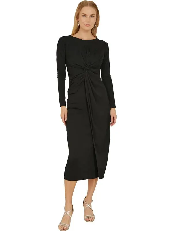 YUMI Midi Fitted Stretch Dress - Black