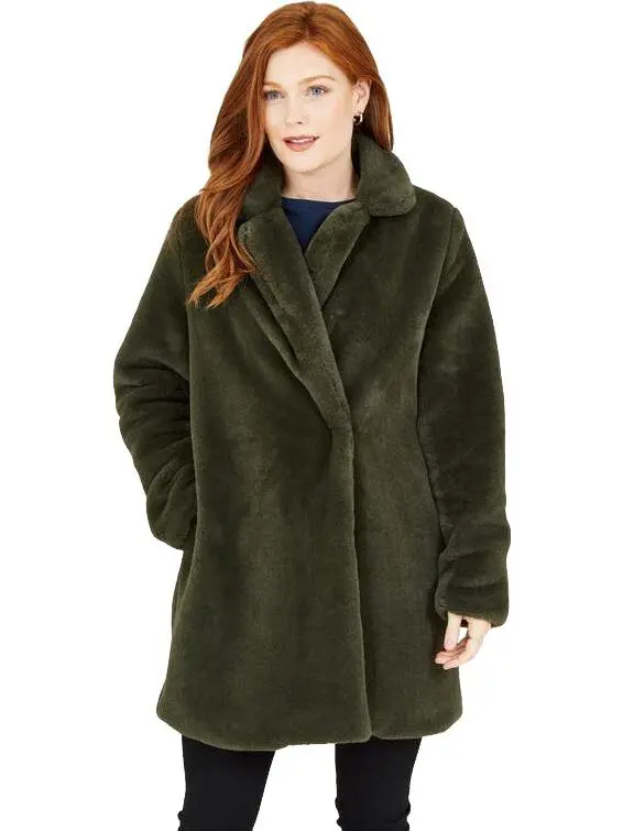 YUMI Faux Fur Coat - Khaki