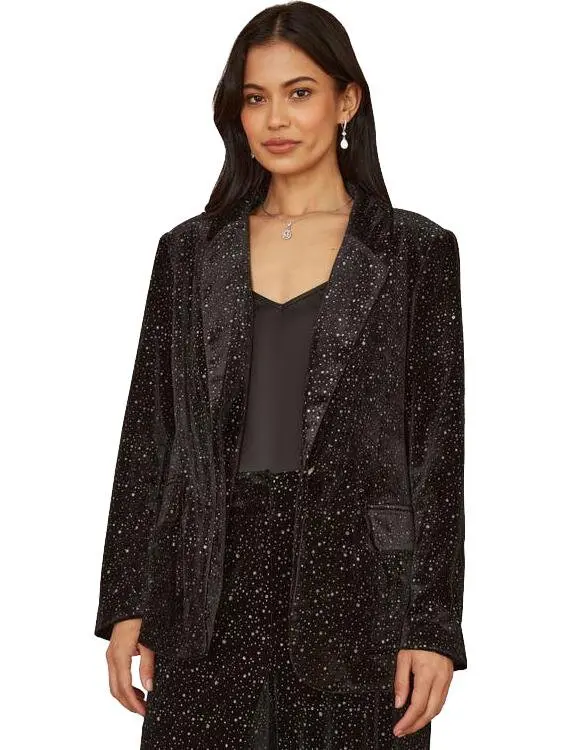 YUMI Velvet Sparkle Oversize Blazer - Black