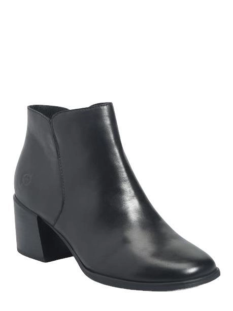BØRN Lisbet Leather Block Heel Ankle Boot - Black Leather