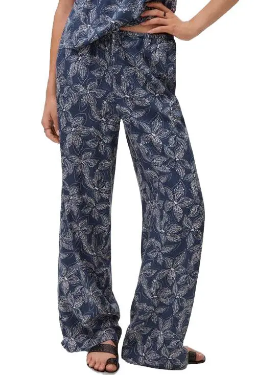 Mango Floral Drawstring Pants - Navy