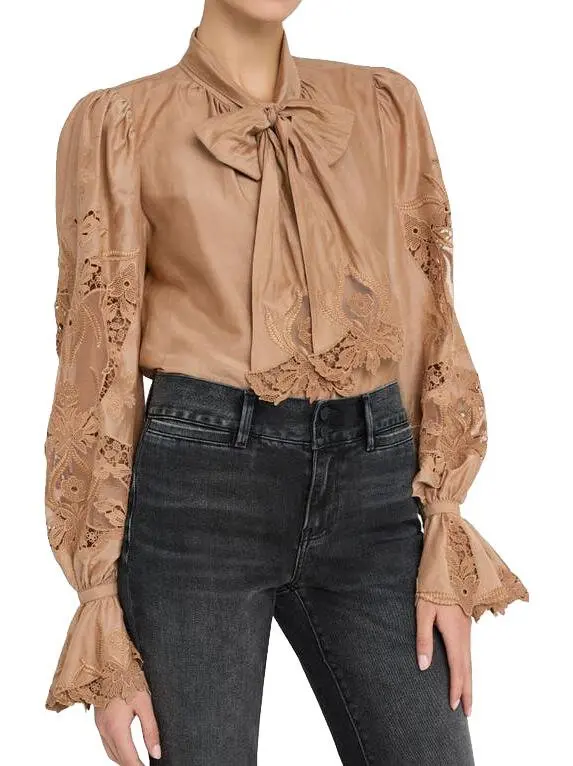 Kobi Halperin Valerie Embroidered Cotton & Silk Shirt - Toffee
