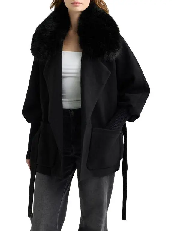 Love Token Halley Faux Fur Collar Jacket - Black