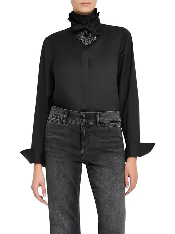Kobi Halperin Rocco Ruffle Tie Neck Shirt - Black