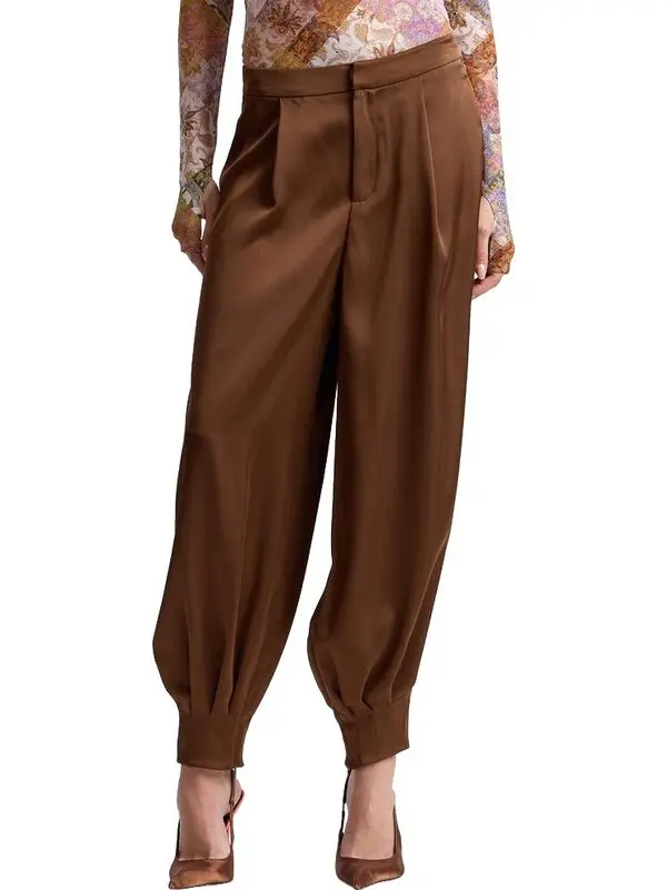 Avec Les Filles Pleated Balloon Pants With Tapered Buttoned Cuffs - Chocolate