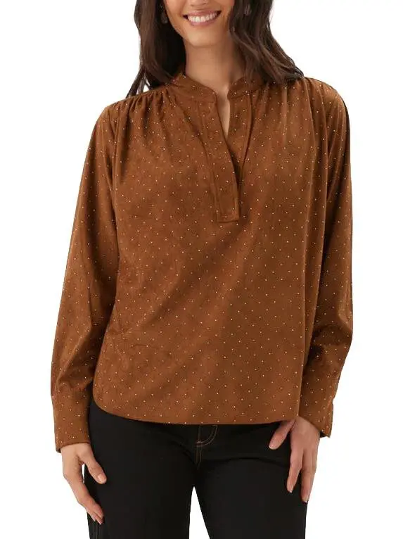 Karen Kane Embellished Faux Suede Shirt - Mocha