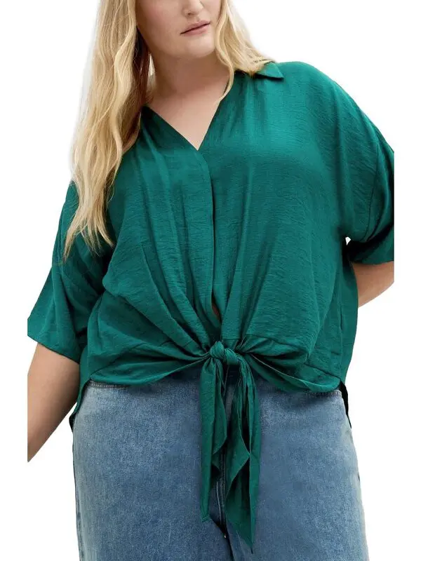 City Chic Rosie Tie Front Shirt - Jade