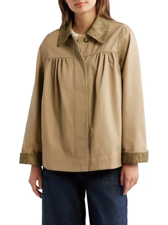 DAMSON MADDER Mercedes Lace Collar Organic Cotton Mini Coat - Stone