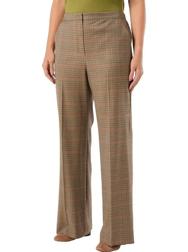 Marina Rinaldi Avena Microcheck Straight Leg Virgin Wool Trousers - Camel