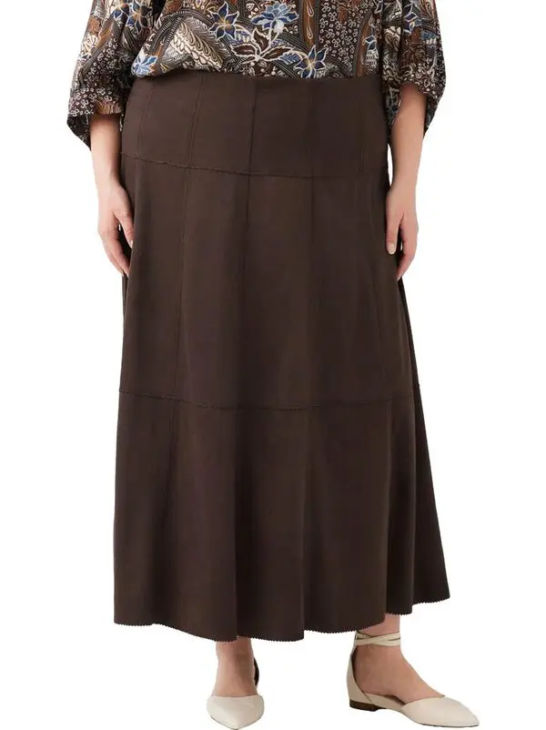 Karen Kane Tiered Faux Suede Midi Skirt - Brown