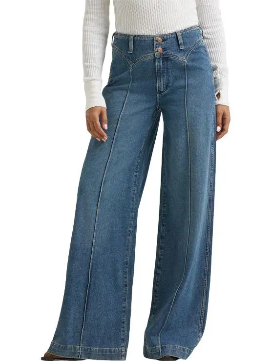 Wrangler Canyon High Waist Pintuck Wide Leg Jeans - Worn Legacy