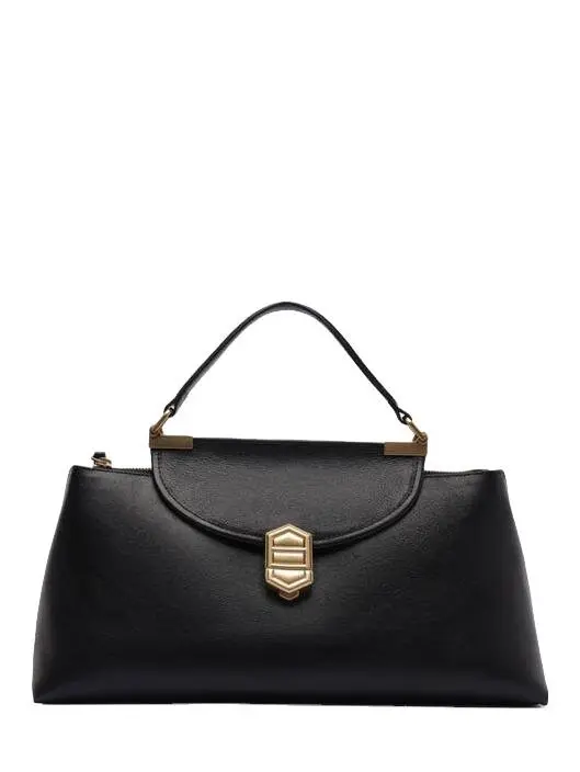 AREZZO Everly Medium Embossed Leather Satchel - Black