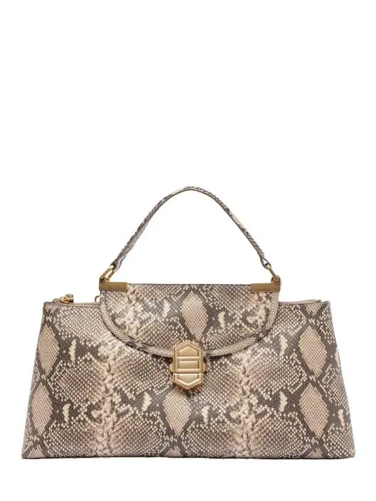 AREZZO Everly Medium Embossed Leather Satchel - Snake