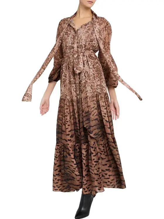 Kobi Halperin Oak Print Long Sleeve Maxi Dress - Natural Multi