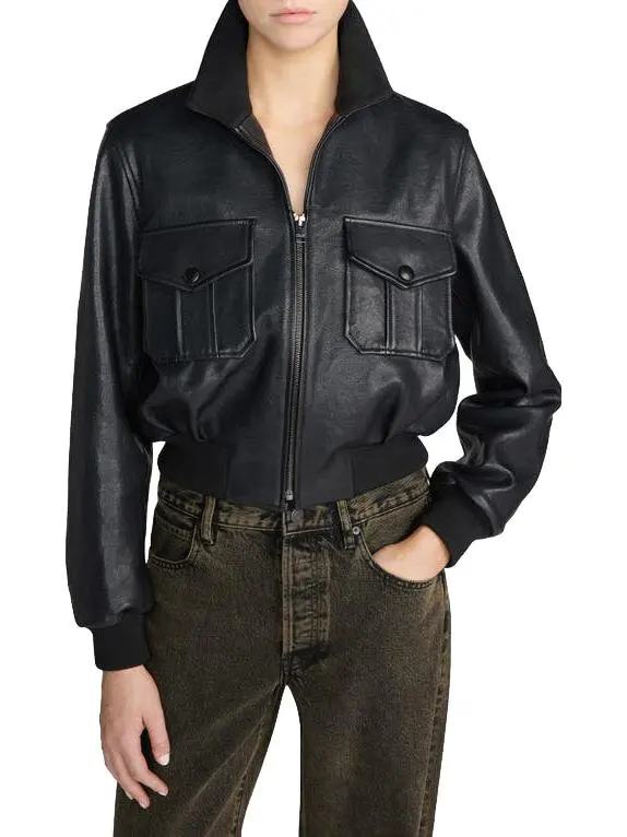 FRAME Leather Bomber Jacket - Black