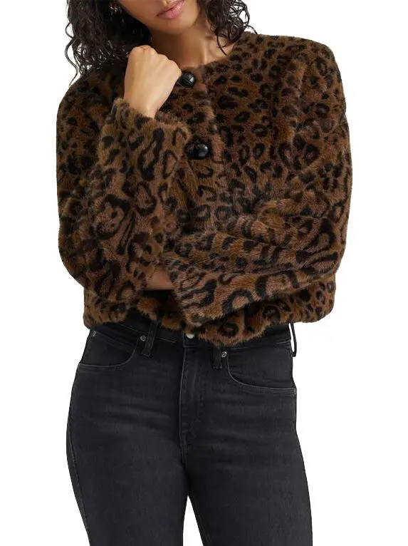 LEEM Faux Fur Cropped Jacket - Leopard Print