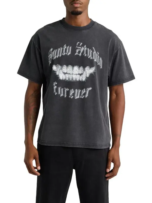 SANTO STUDIO Fangs Forever Graphic Cotton T-shirt - Black Fade