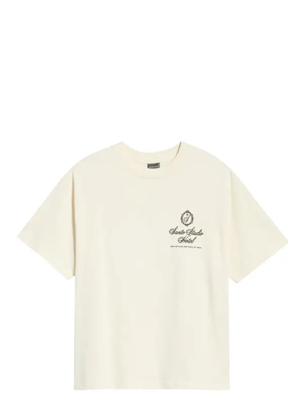SANTO STUDIO Ny Hotel Graphic Cotton T-shirt - Cream