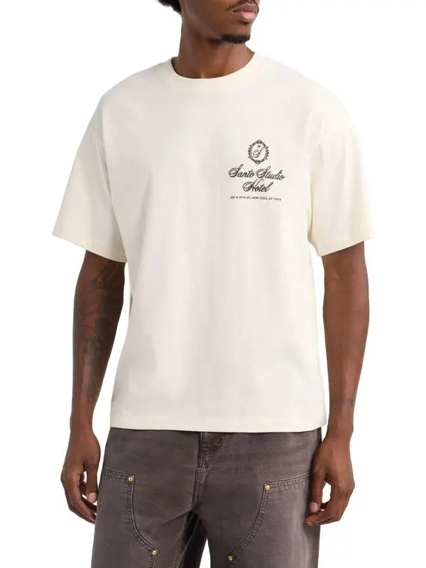 SANTO STUDIO Ny Hotel Graphic Cotton T-shirt - Cream