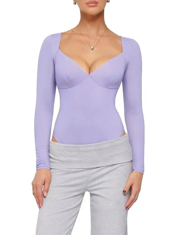 POPILUSH Shapewear Long Sleeve Tummy Control V Neck Bodysuit - Violet