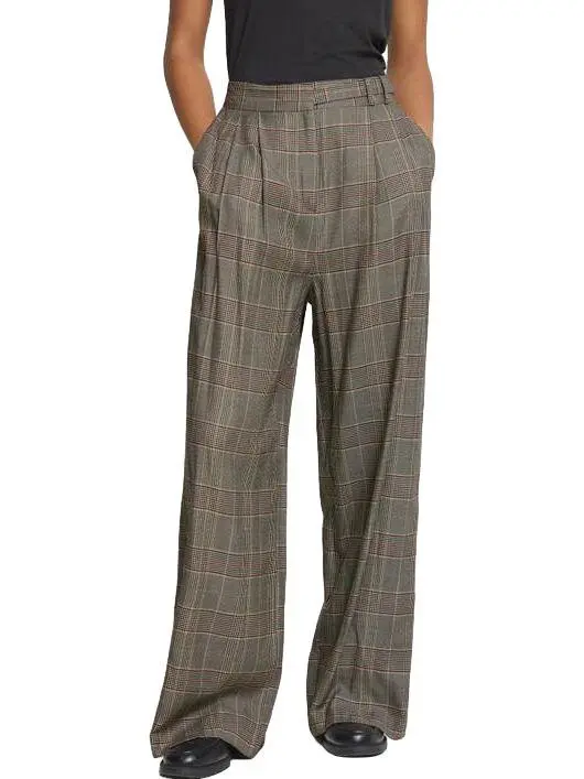 ICHI Ihlaito High Waist Wide Leg Pants - Black/toasted Check