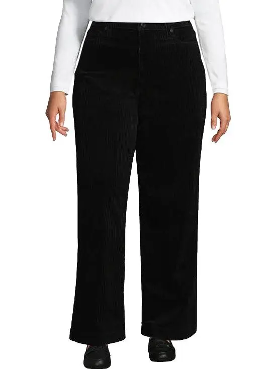 LANDS' END High Rise Wide Leg Corduroy Pants - Black