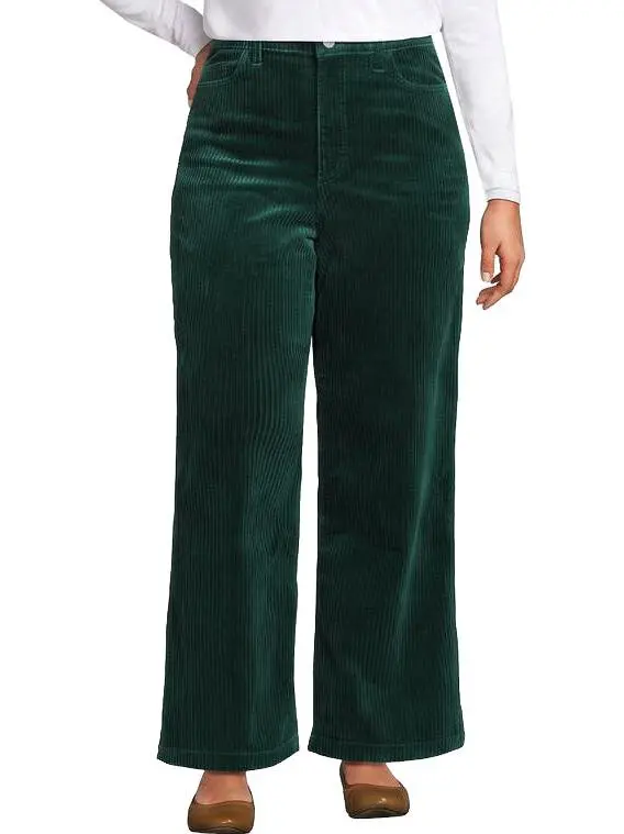 LANDS' END High Rise Wide Leg Corduroy Pants - Evergreen