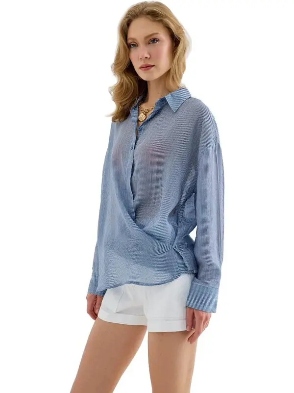 MONLICIA Rosalie Viscose Striped Relaxed Shirt - Blue