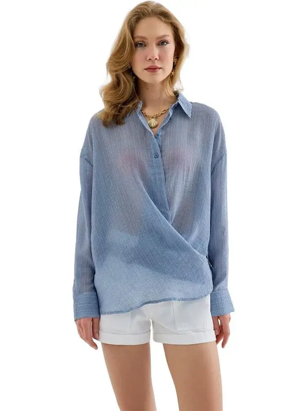 MONLICIA Rosalie Viscose Striped Relaxed Shirt Dress - Blue