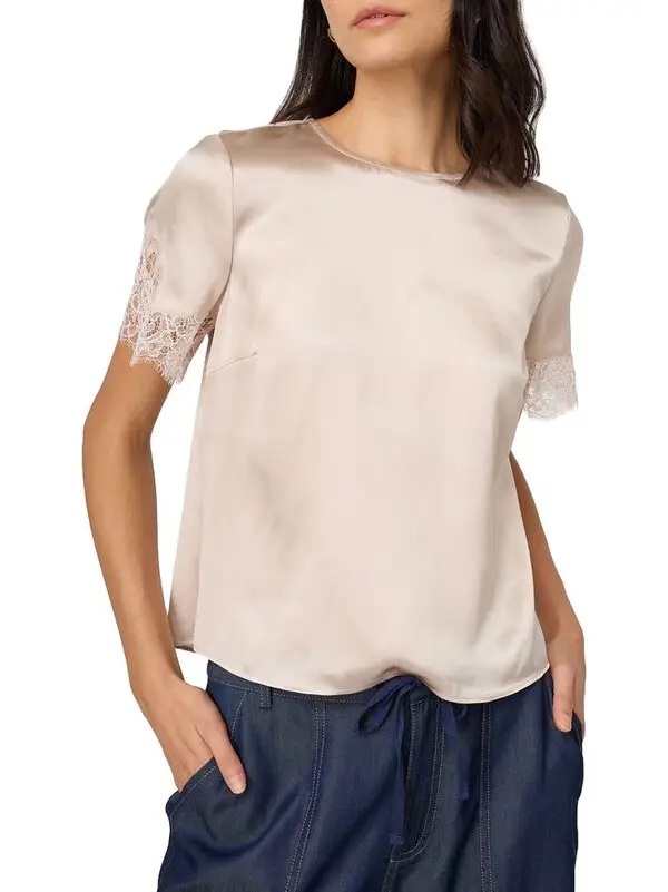 Cami Nyc Marguerite Lace Detail Silk Top - Oat
